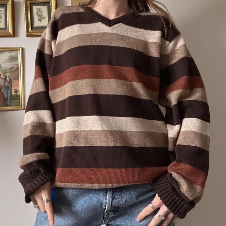 2000s Brown Striped Sweater - Aesthelook